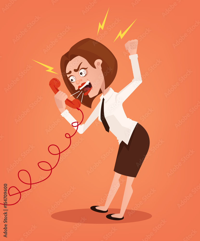 Angry business woman office worker consultant character shouting and ...