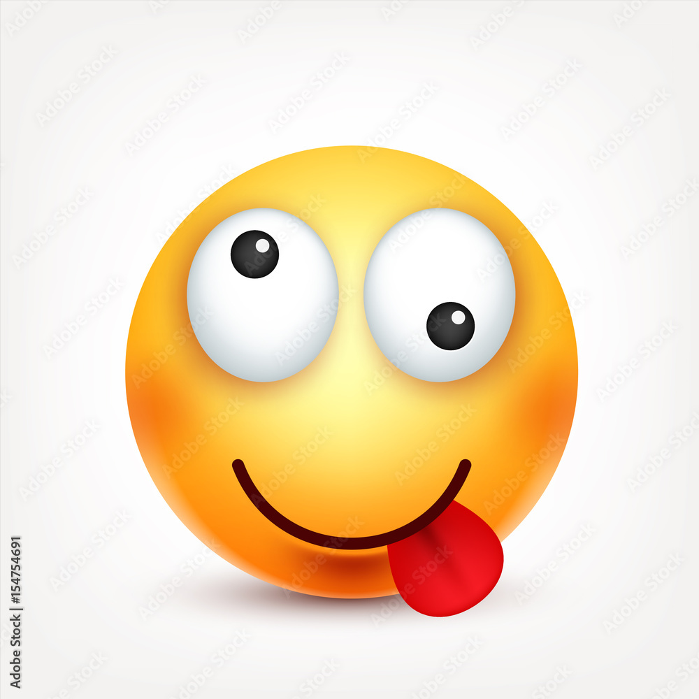 Smiley with tongue,smiling emoticon. Yellow face with emotions. Facial ...