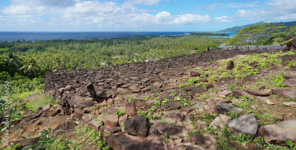 Coastal landscape viewpoint from an ancient stone structure on the ...