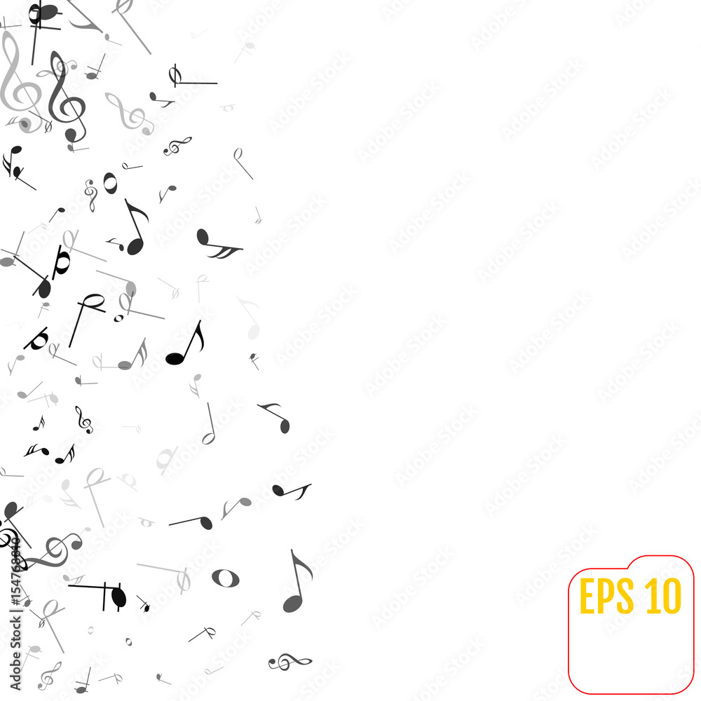 Vector Falling Notes Background. Frame of Treble Clefs, Bass Clefs and ...