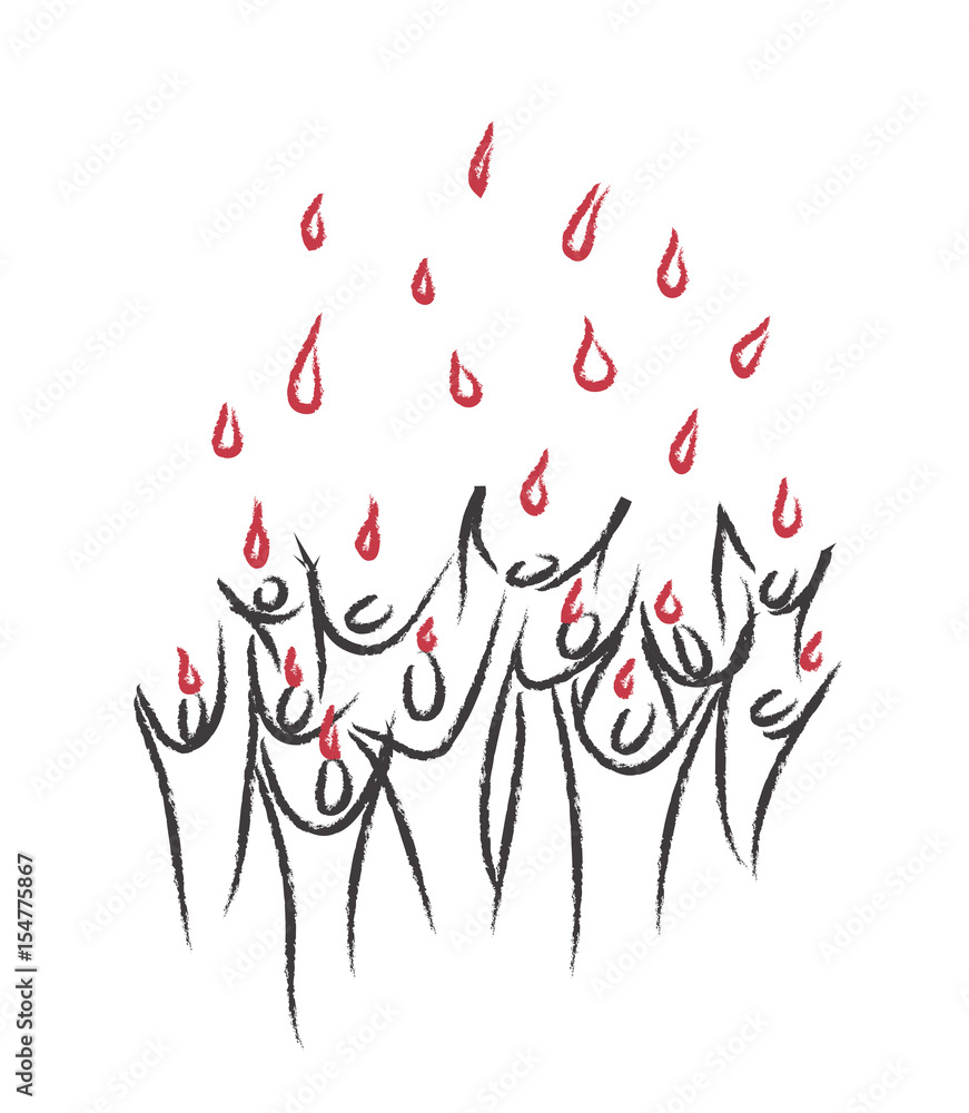 Pentecost - descent of the Holy Spirit in form of tongues of fire, with ...