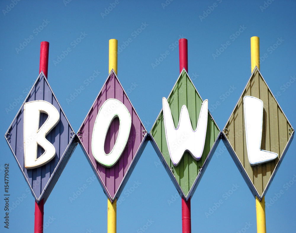 vintage neon bowl sign on bowling alley Stock Photo | Adobe Stock