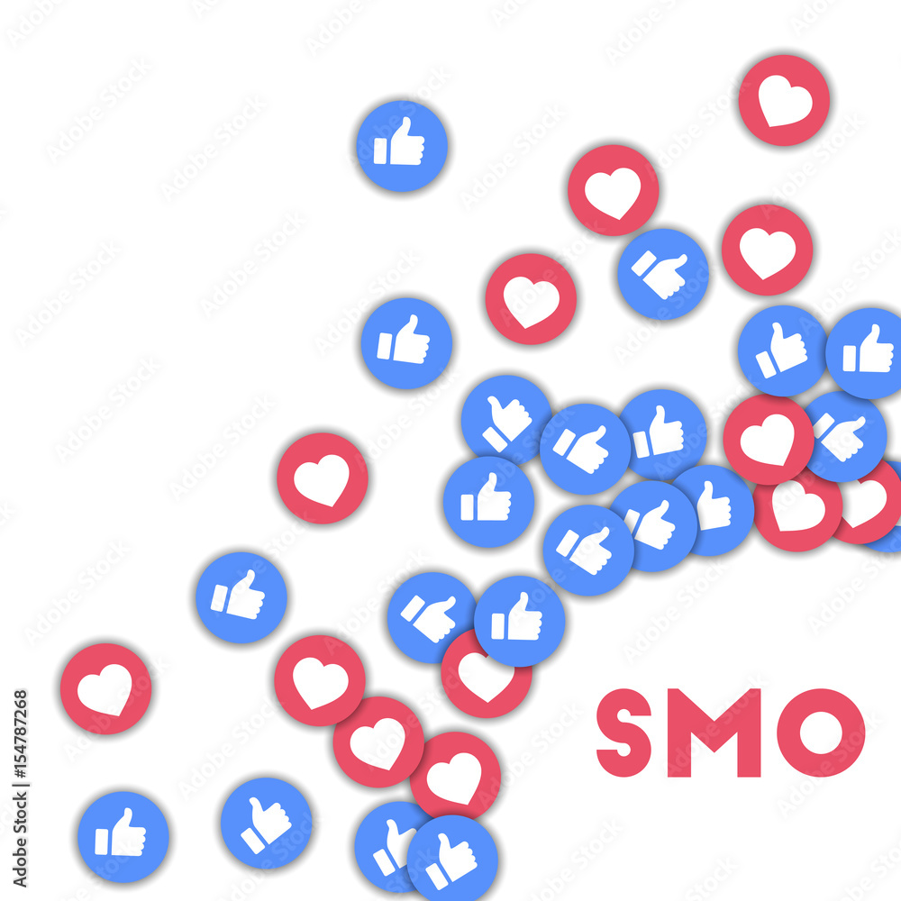 SMO. Social media icons in abstract shape background with scattered ...