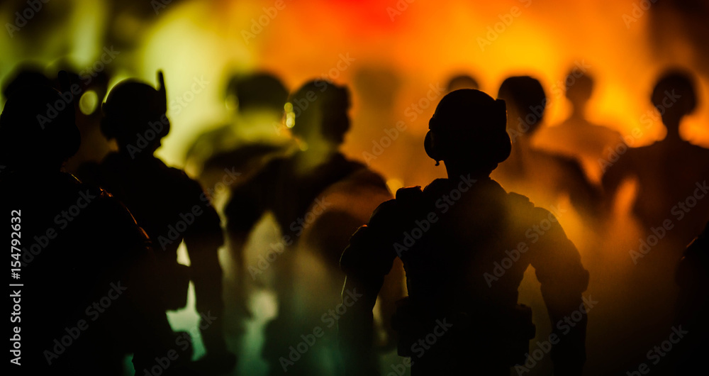 Anti-riot police give signal to be ready. Government power concept ...