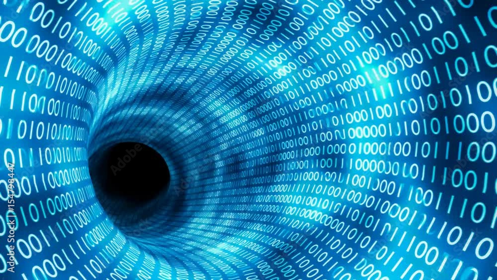 Flight in binary tunnel. Internet and computer network concept. Looping ...