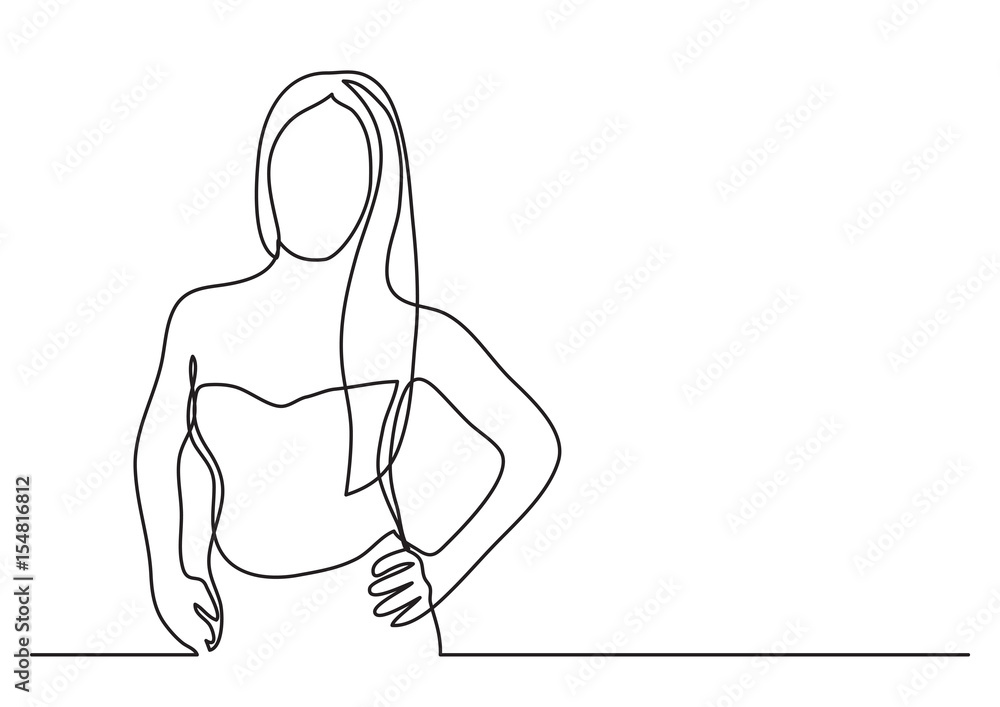 woman in fashion dress - continuous line drawing Stock Vector | Adobe Stock