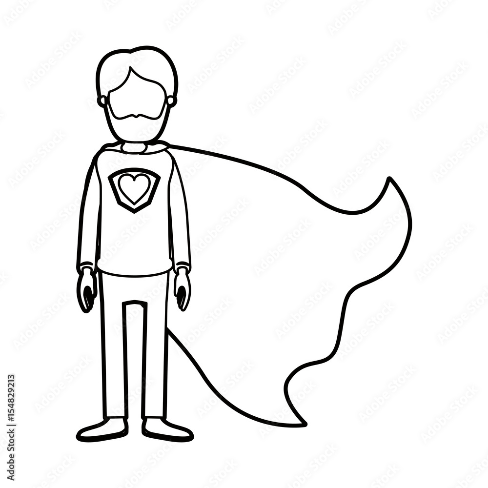 caricature thick contour faceless full body bearded super man hero with ...