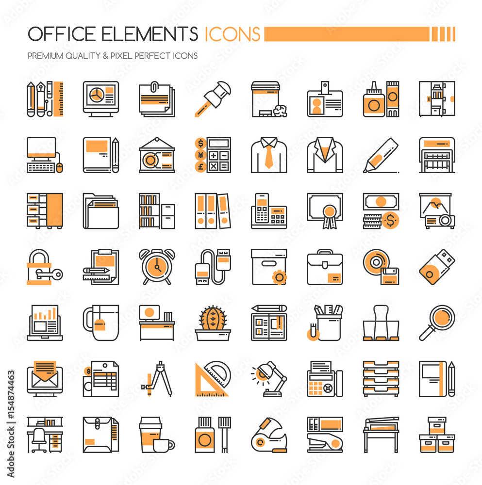 Office Element Icons , Thin Line and Pixel Perfect Icons Stock Vector ...