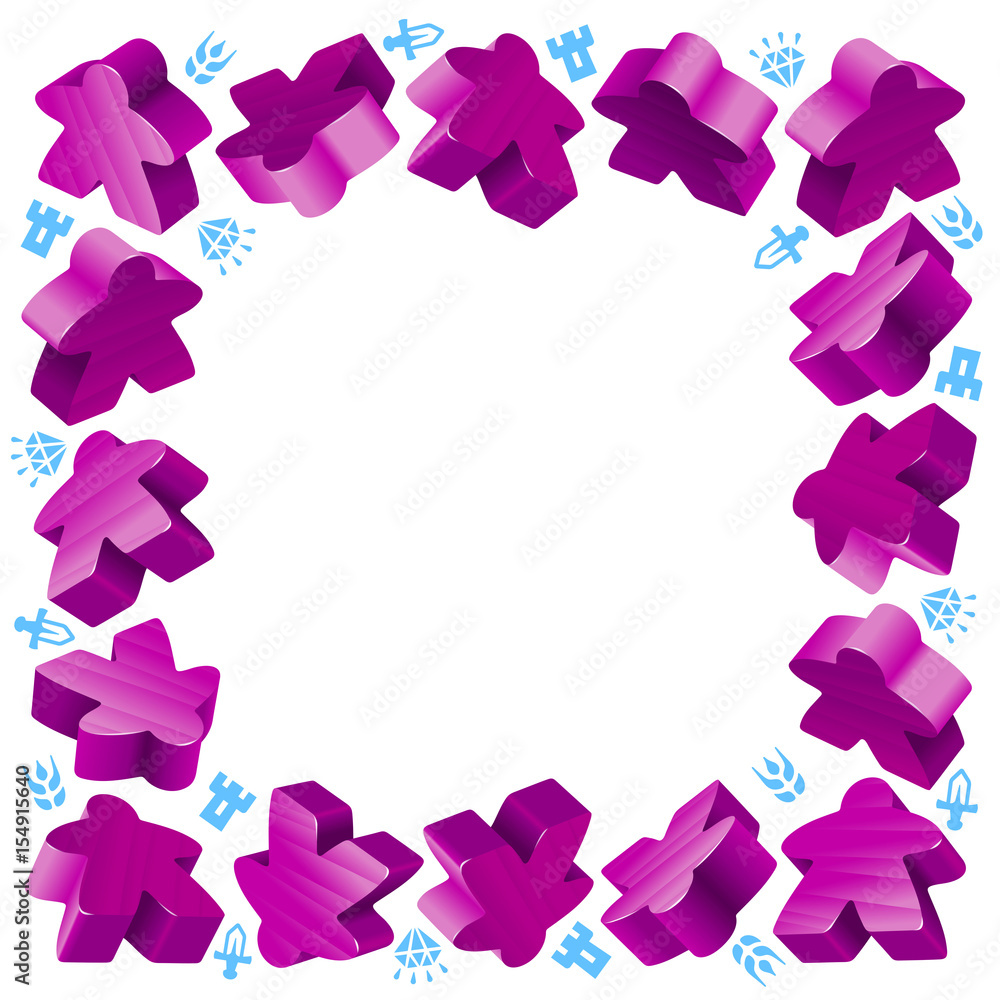 Square frame of purple meeples for board games. Game pieces and ...