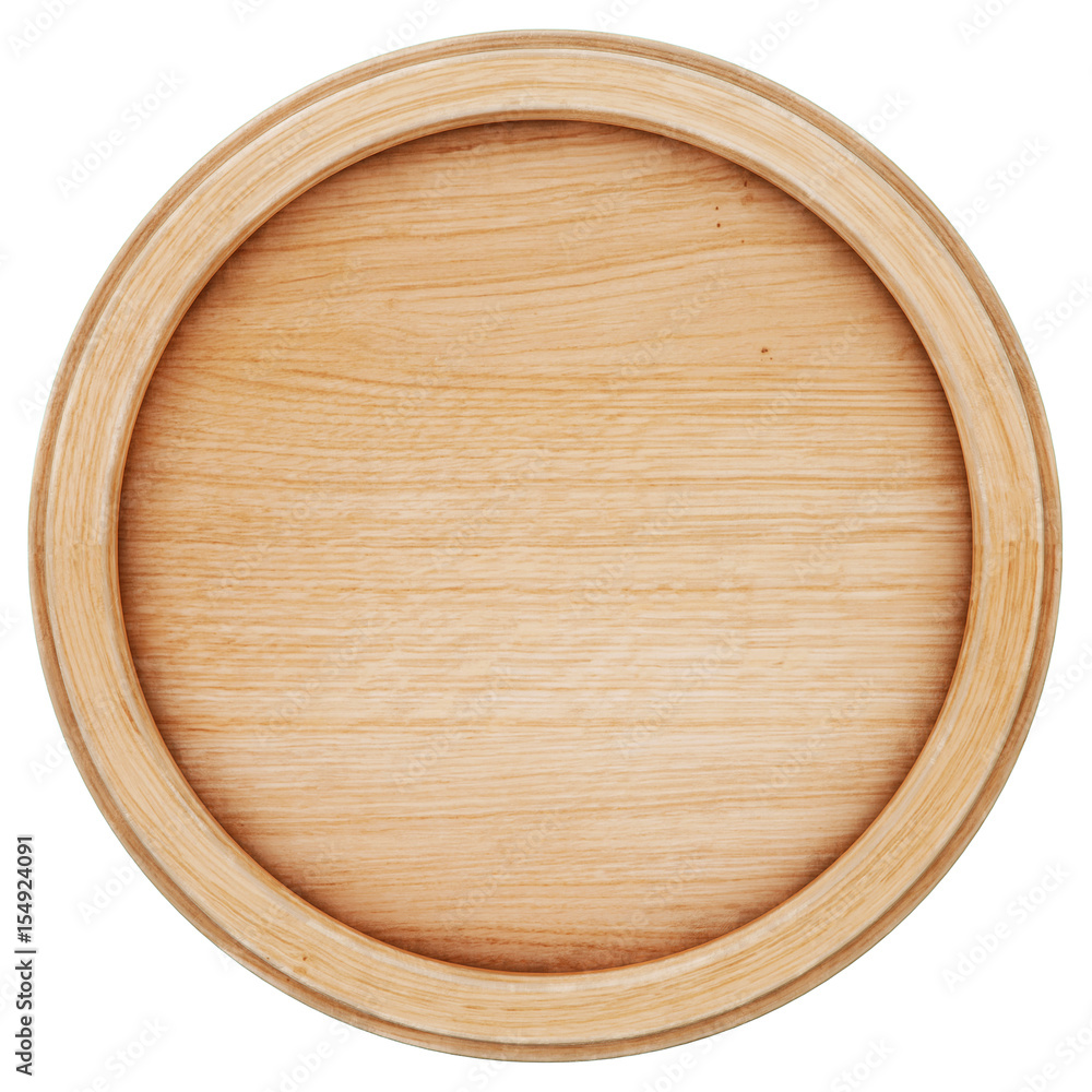 Round wooden signboard. Isolated on white background. 3d rendering ...