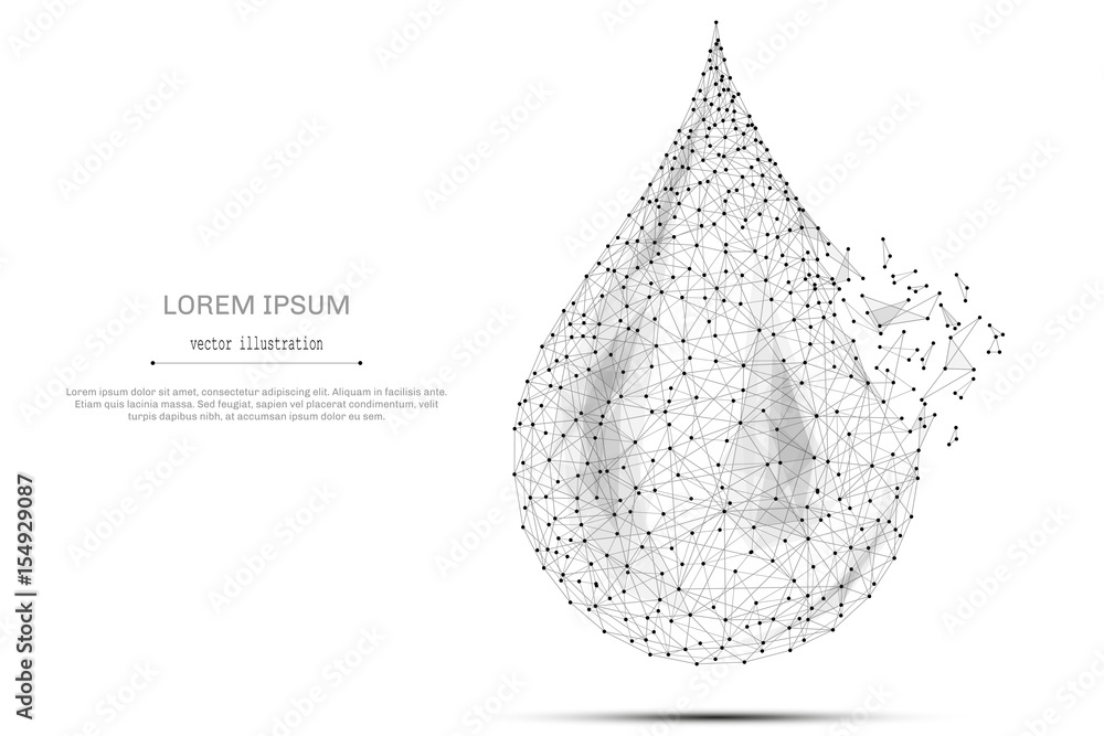 Abstract mash line and point Water drop low on white background with an ...