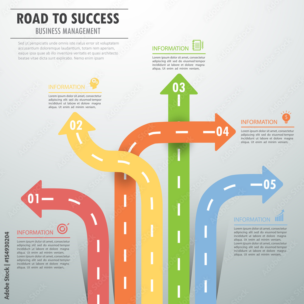 Road way infographic template 5 options. can be used for workflow ...