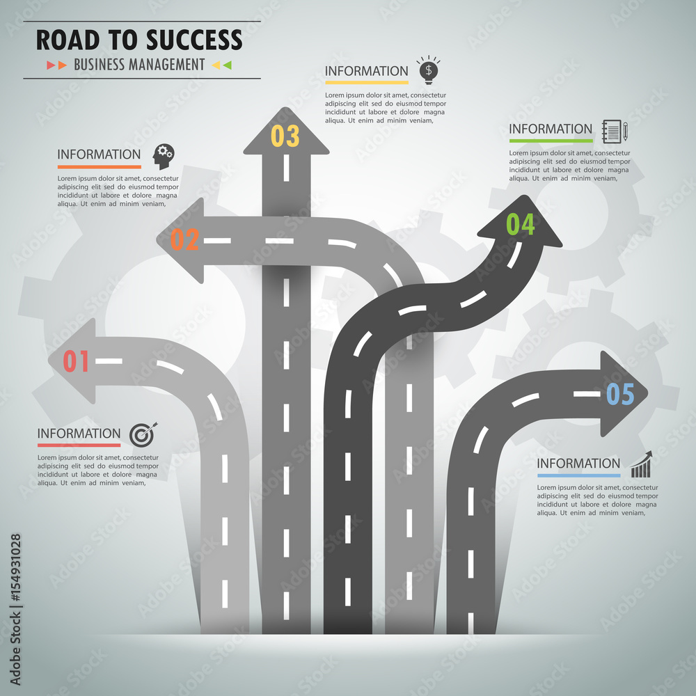Road way infographic template 5 options. can be used for workflow ...