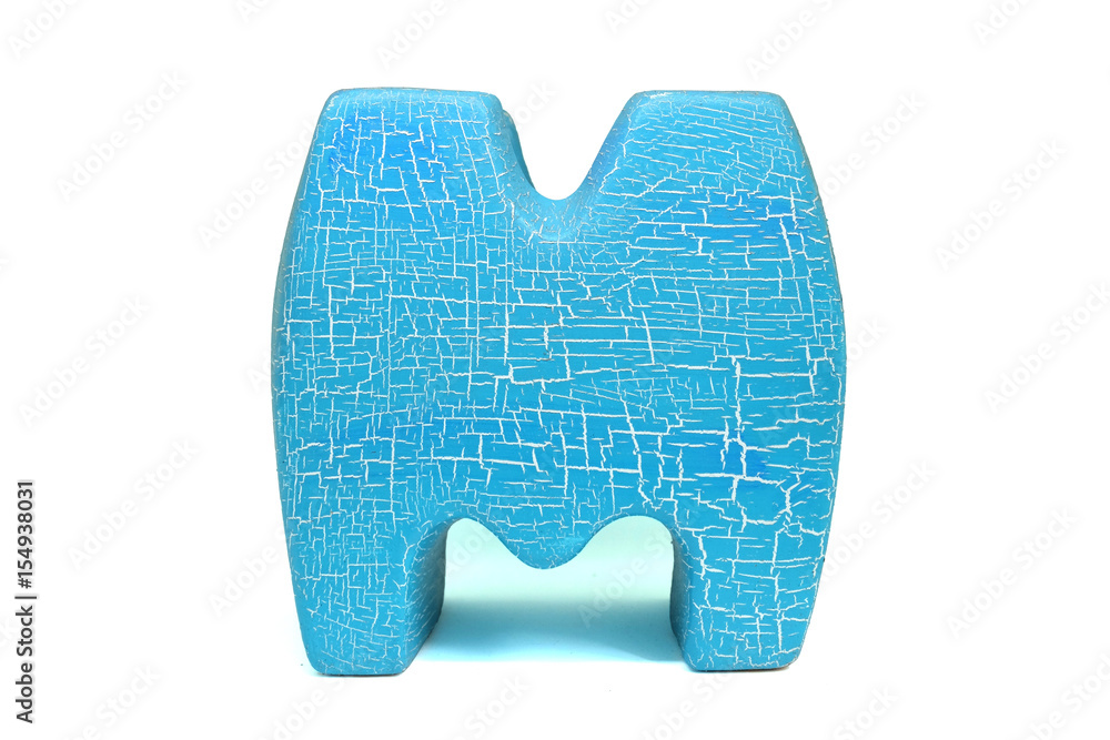 M shape, Ceramic flower pot, English alphabet, Blue color, Isolated on ...