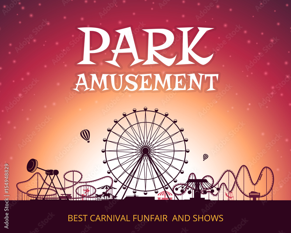 Color vector background of amusement park. Poster design with place for ...