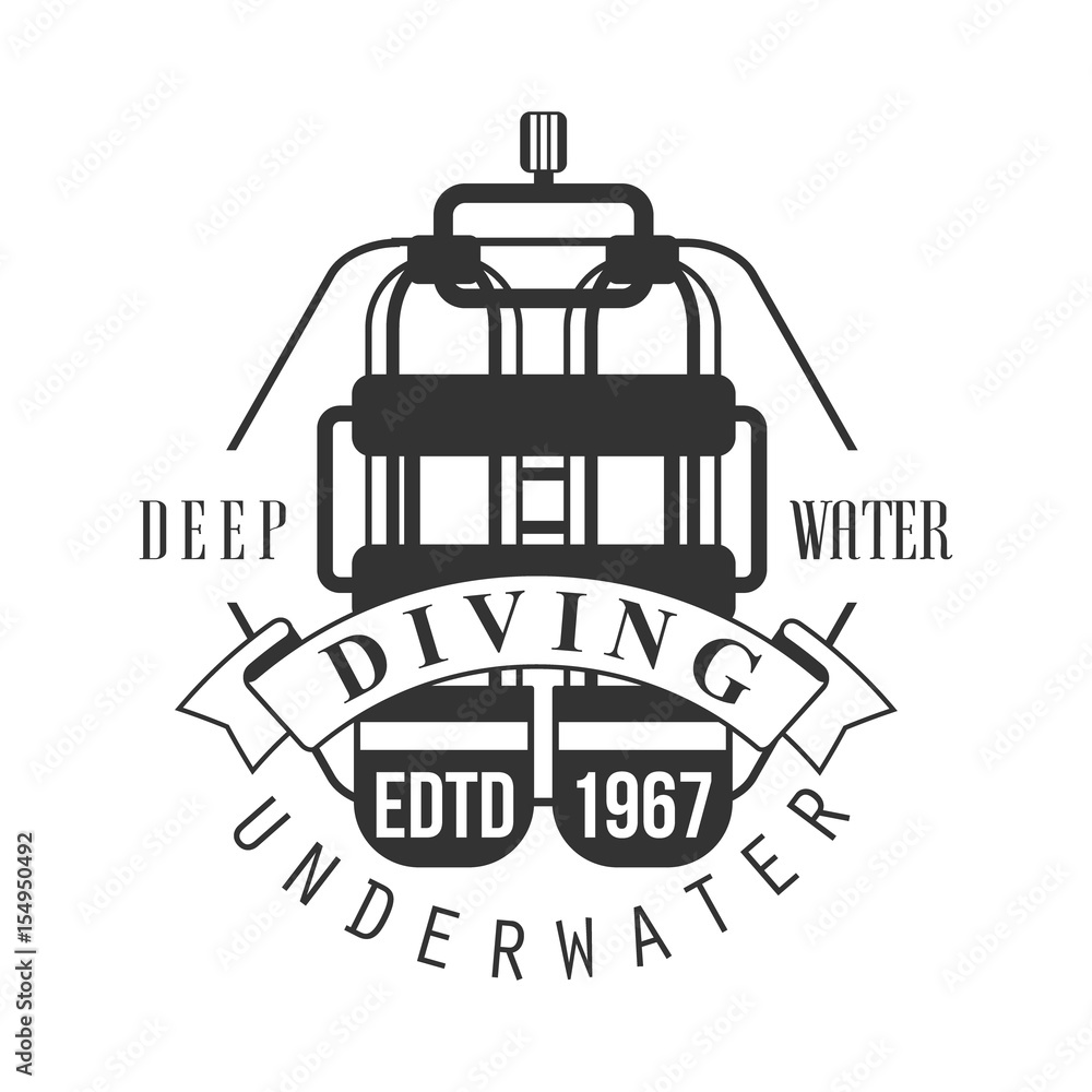Diving underwater deep water edtd 1967 logo. Black and white vector ...