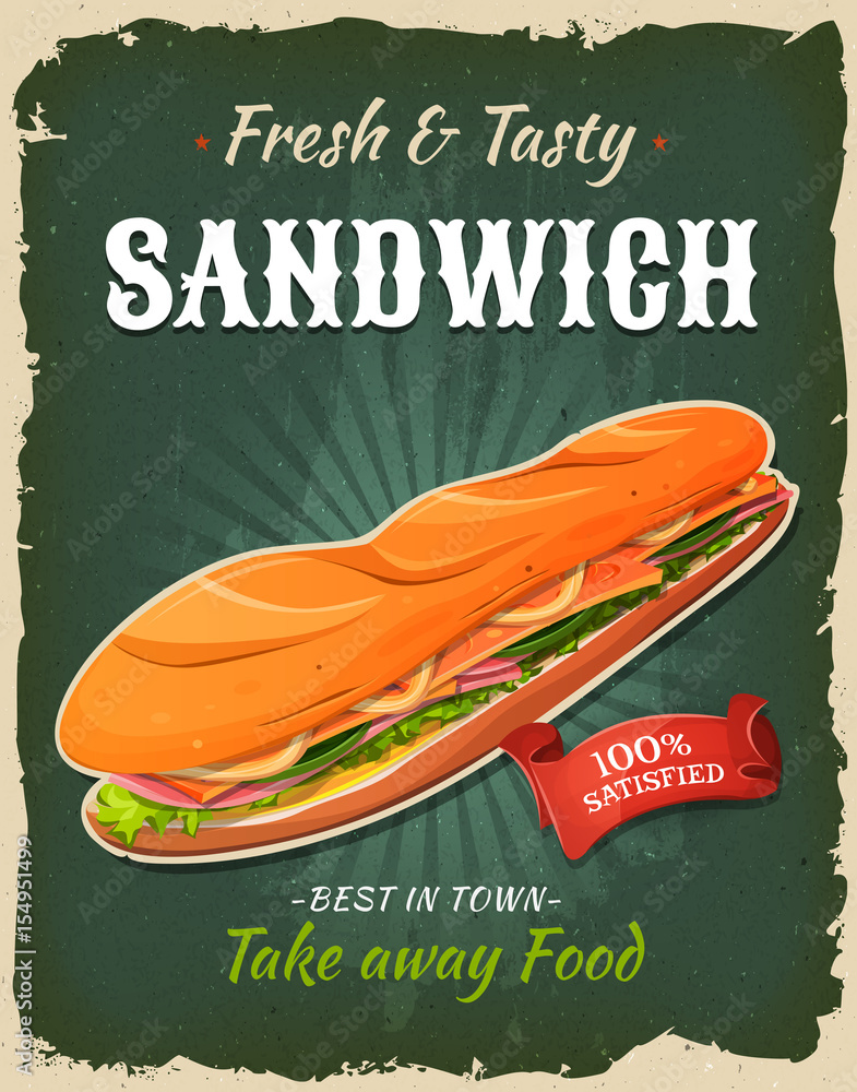 Retro Fast Food Sandwich Poster Stock Vector | Adobe Stock