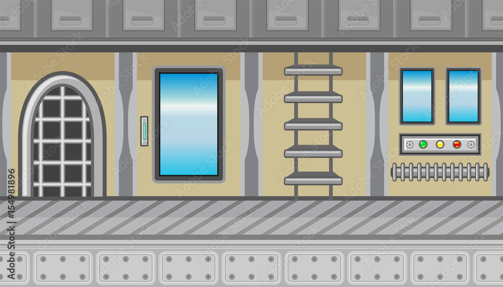 Seamless spaceship interior with ladder and blue windows for game ...