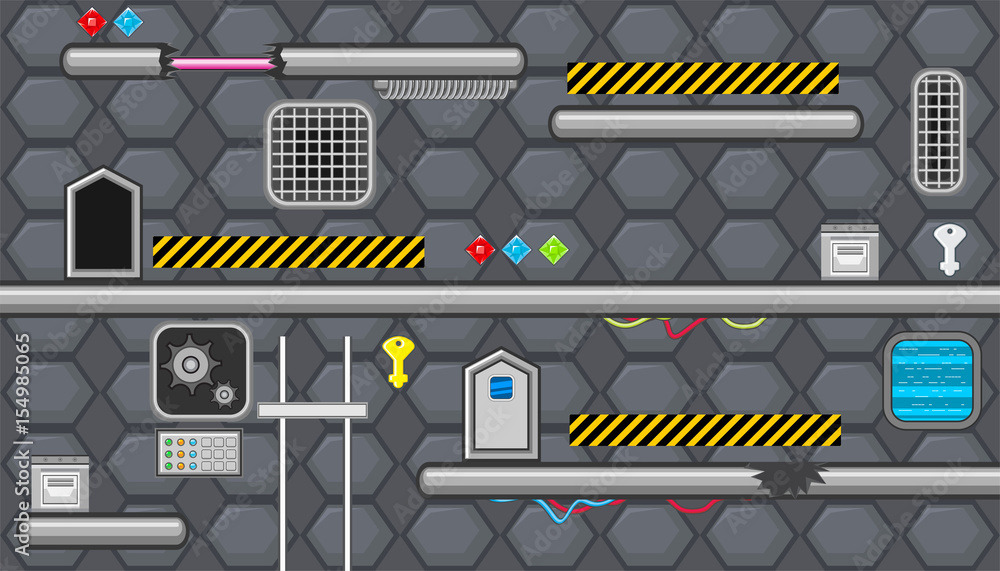 Seamless editable room with warning line for platform game design Stock ...