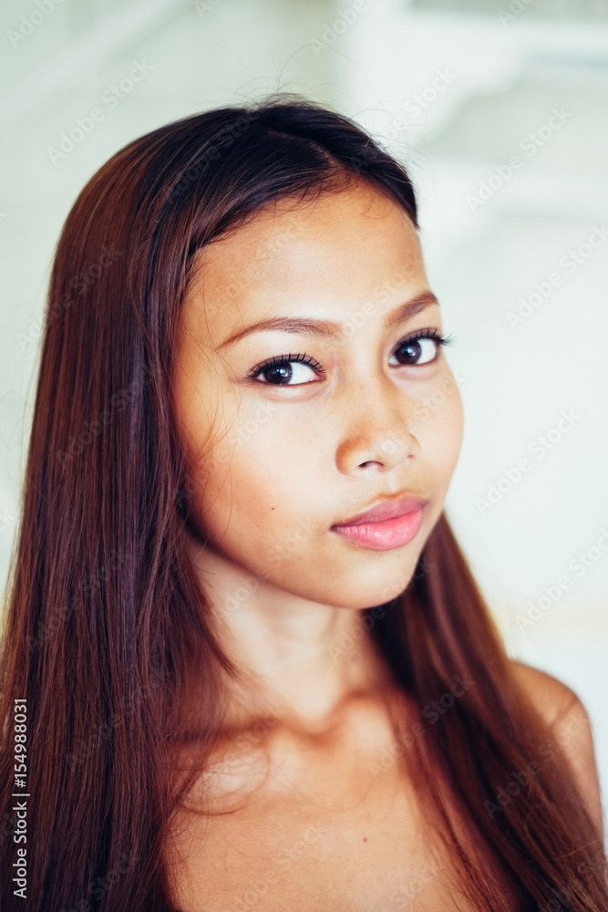 Natural portrait,Beautiful Asian girl smiling. Native Asian beauty ...