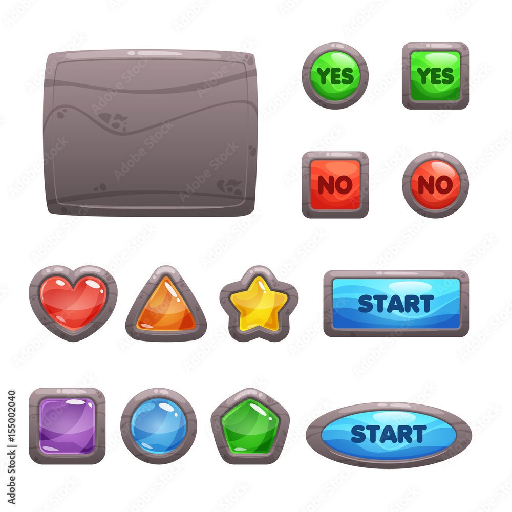 Cartoon rocky game assets, the kit for game ui development, vector gui ...
