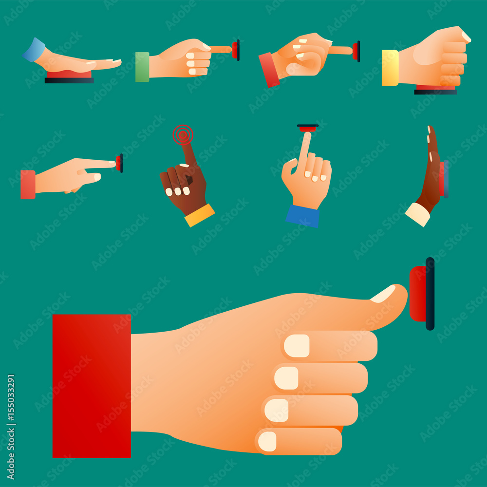 Hand press red button finger press control push pointer gesture human ...