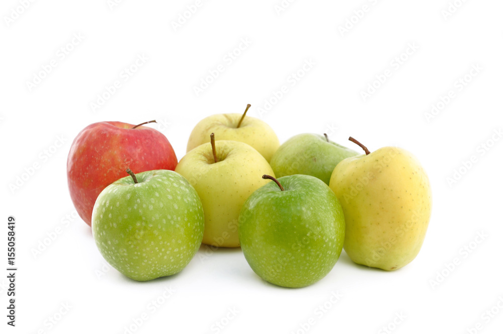groupe de différentes variétés de pommes sur fond blanc Stock Photo ...