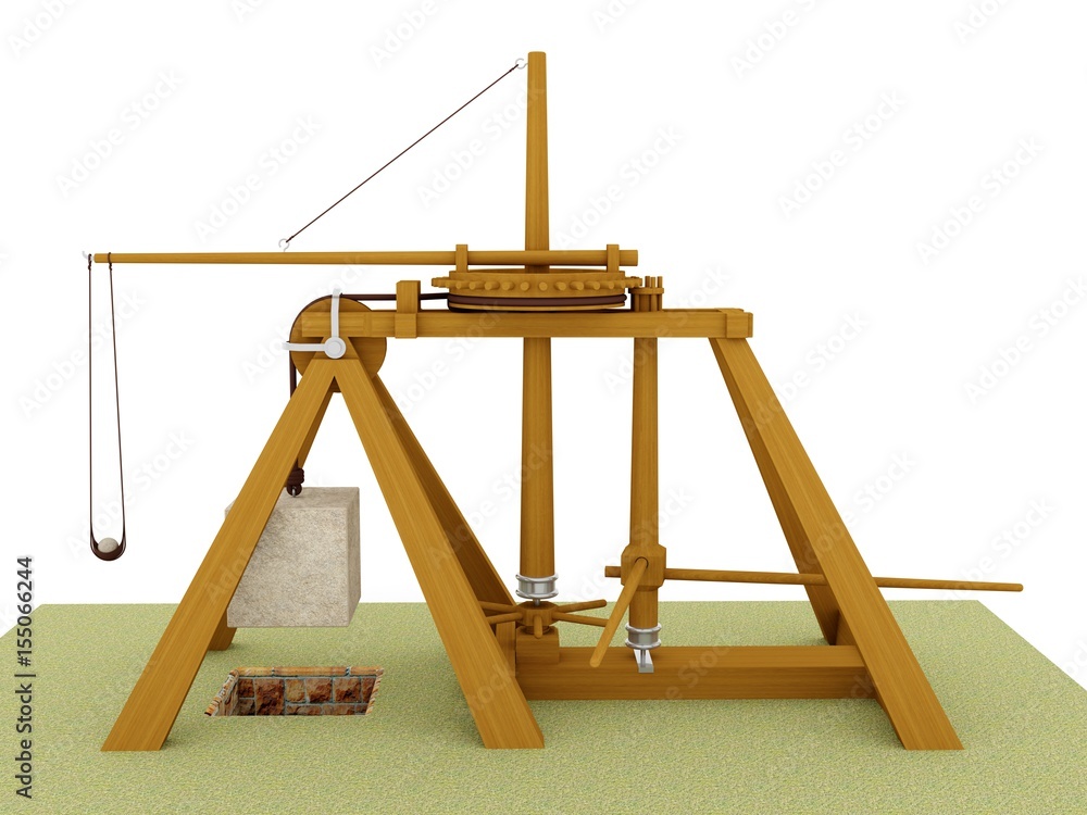 Catapult, Leonardo da Vinci, Codex Atlanticus/0182r Stock Illustration ...