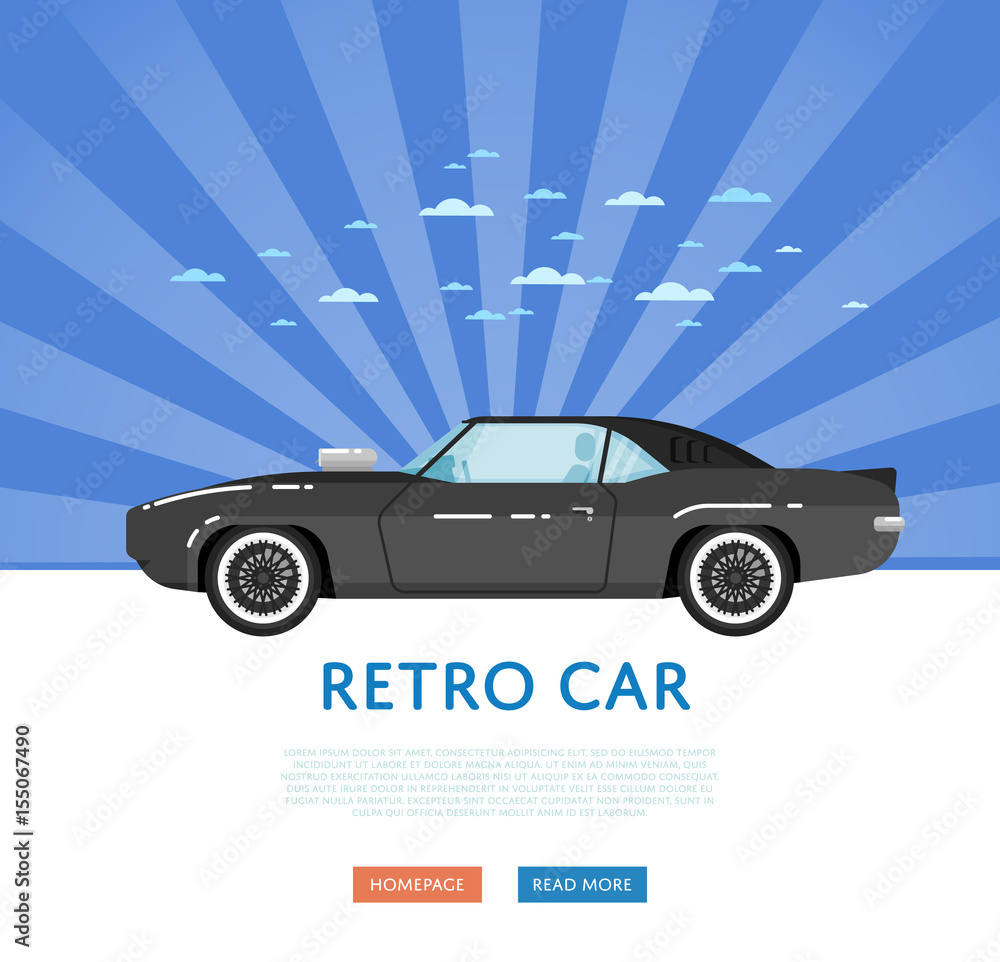 Website design with classic muscle car. Vintage old school hot road ...