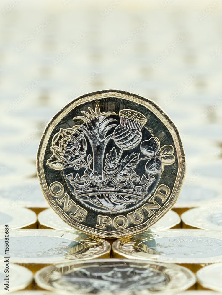Macro detail of British one pound coin, tails side. Stock-Foto | Adobe ...