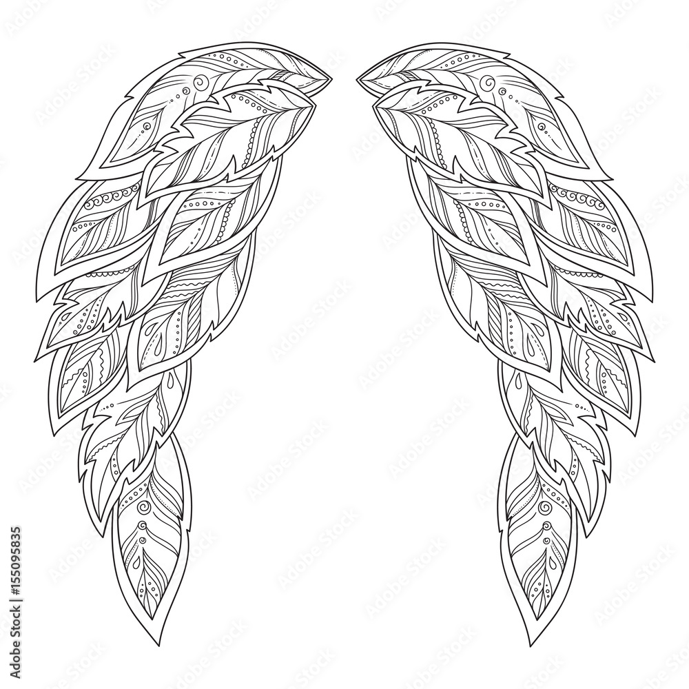 Wings feather. Pattern for coloring book. Stock Vector | Adobe Stock