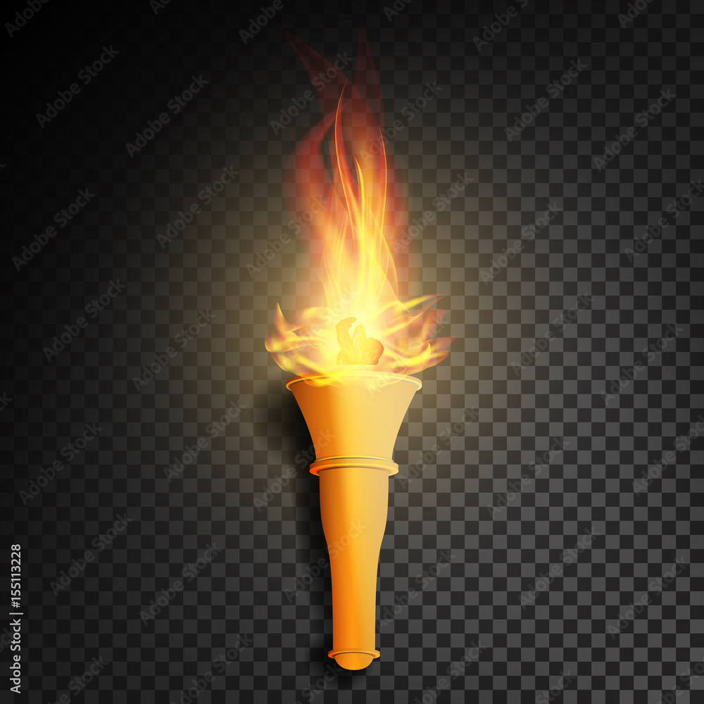 Torch With Flame. Burning In The Dark Transparent Background Realistic ...