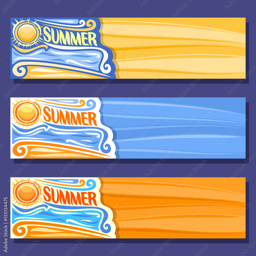 Vector set horizontal banners for Summer season: 3 art layouts with sea ...