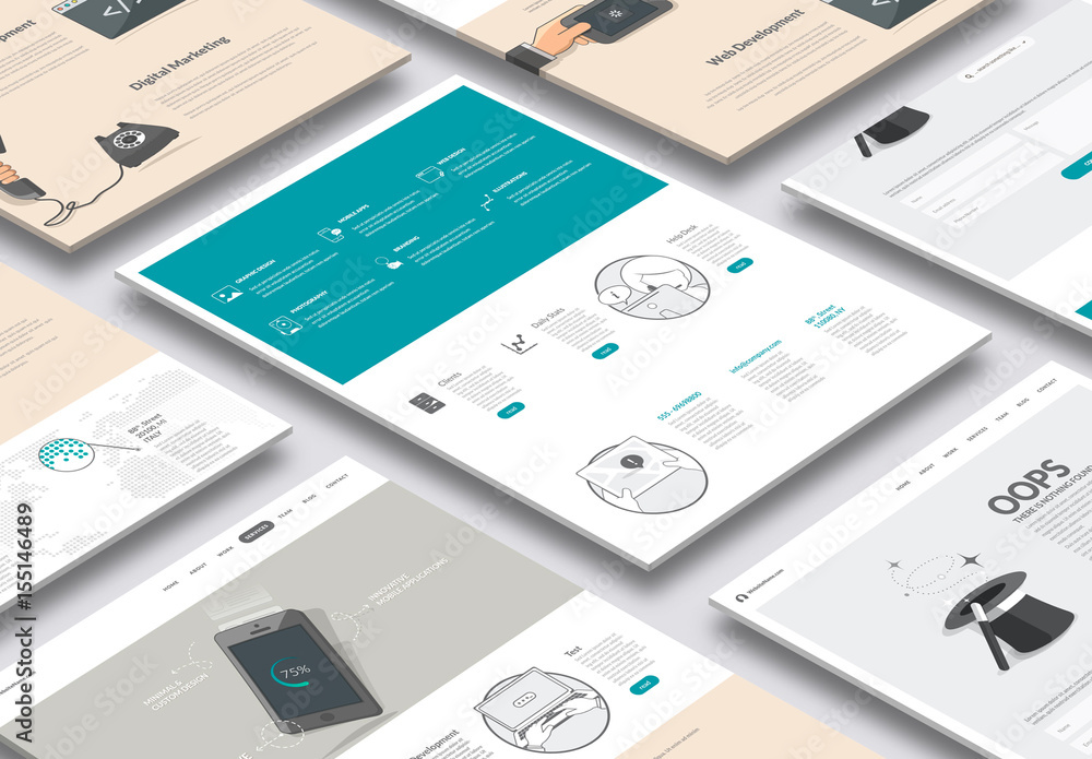 Illustrated Web Layout with Icons 3 Stock Template | Adobe Stock