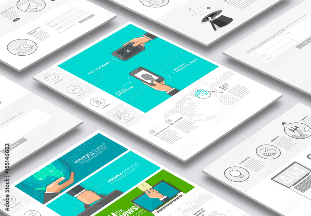 Illustrated Web Layout with Icons 5 Stock Template | Adobe Stock