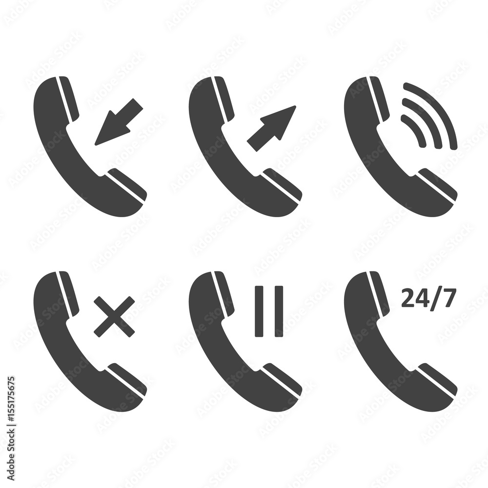Phone icon set, contact, call center, support service, incoming ...