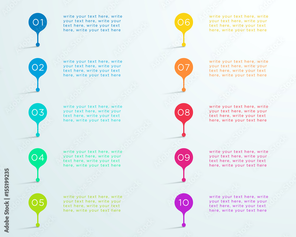 Number Bullet Points 1 to 10 Vector Infographic Stock Vector | Adobe Stock