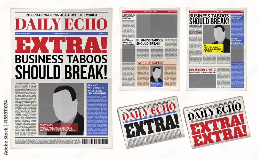 Vector illustration of a daily newspaper template, tabloid, layout ...