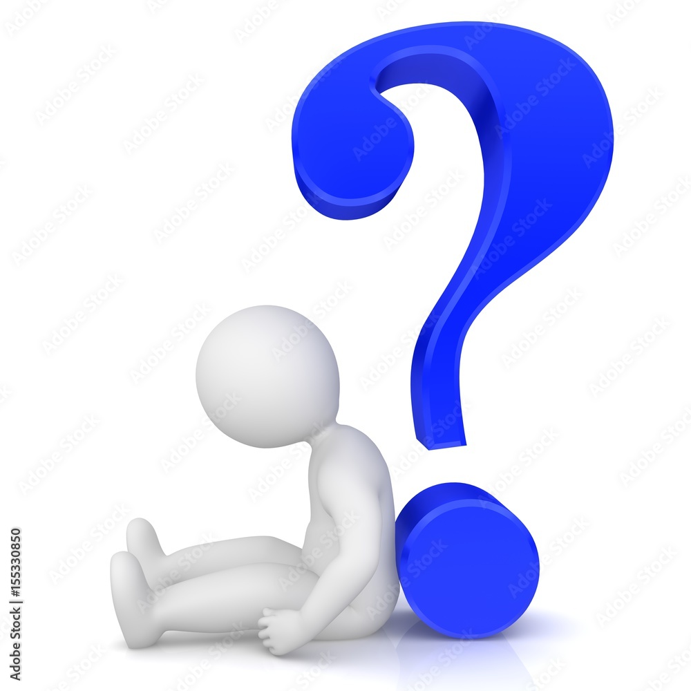 question mark 3d interrogation point punctuation sign blue with sad ...