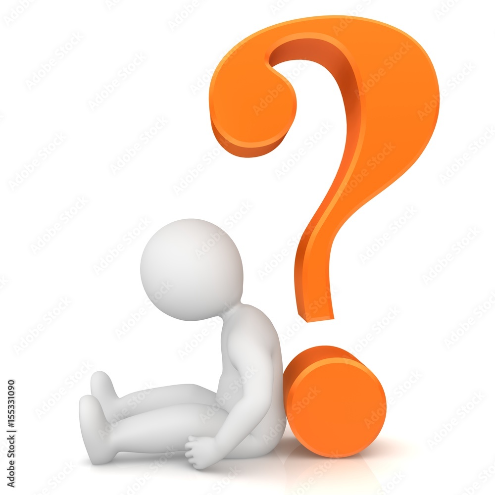 question mark interrogation point punctuation sign orange 3d with sad ...