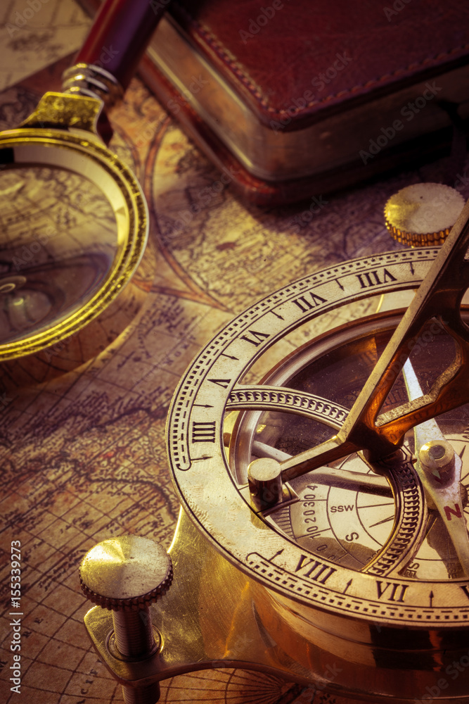 Old compass over ancient map Stock Photo | Adobe Stock