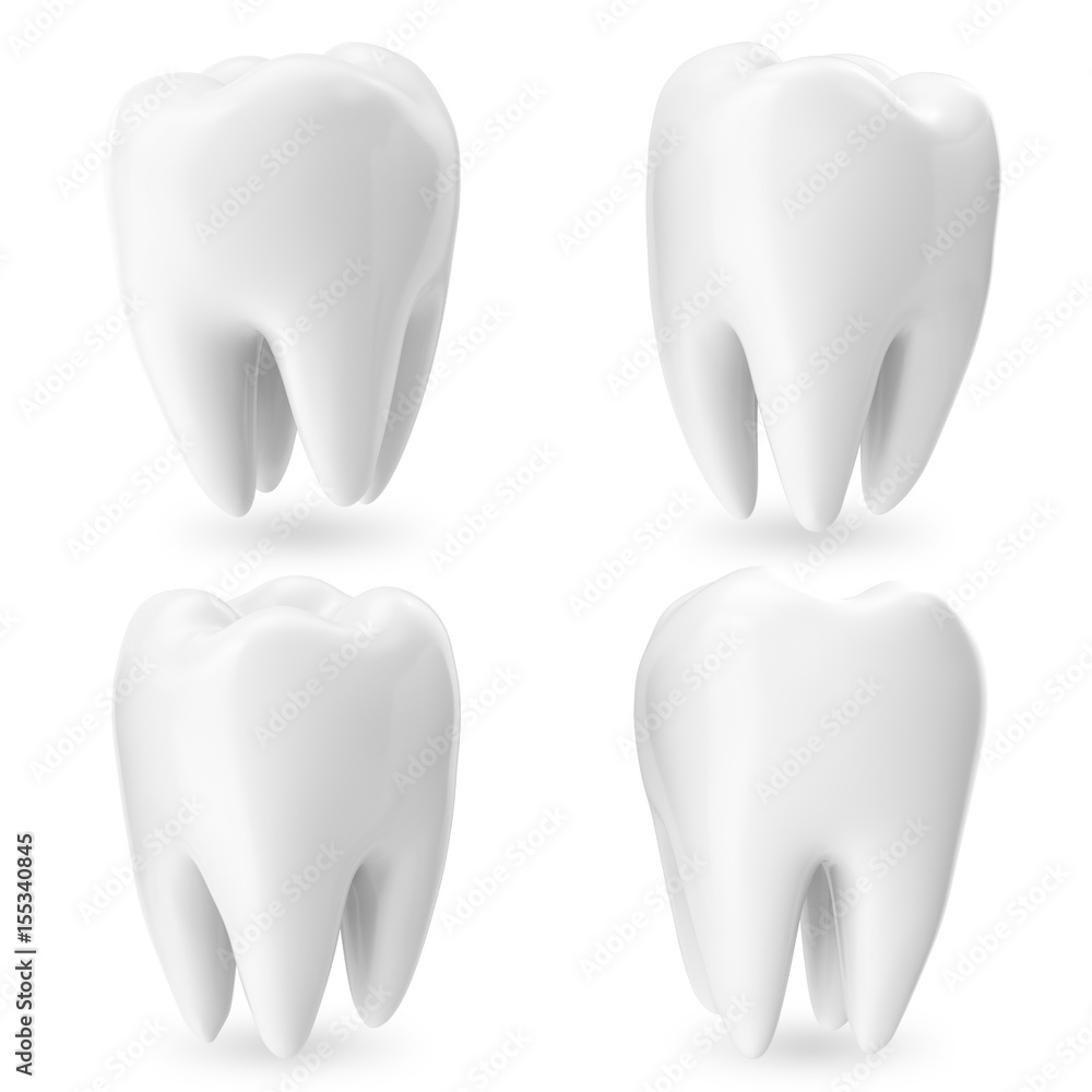 Set teeth, 3d concept dental care isolated on white with shadow, for ...