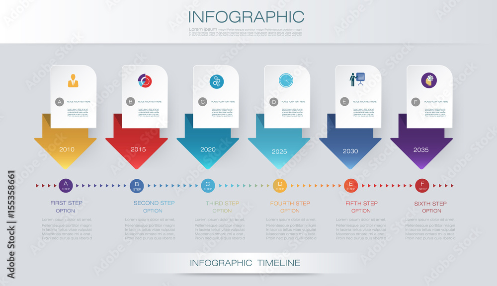 Vector infographics timeline design template with 3D paper label and ...