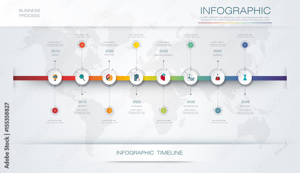 Vector infographics timeline design template with 3D paper label and ...