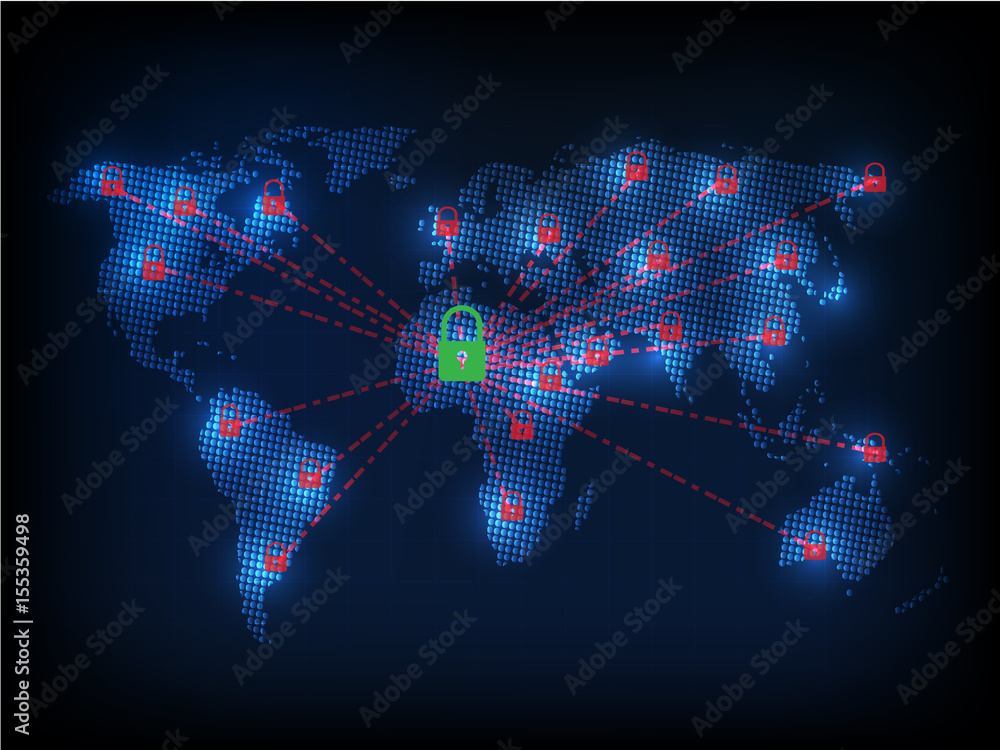 Ransomware alert, technology ,cyber secueity,cybercrime,world map ...