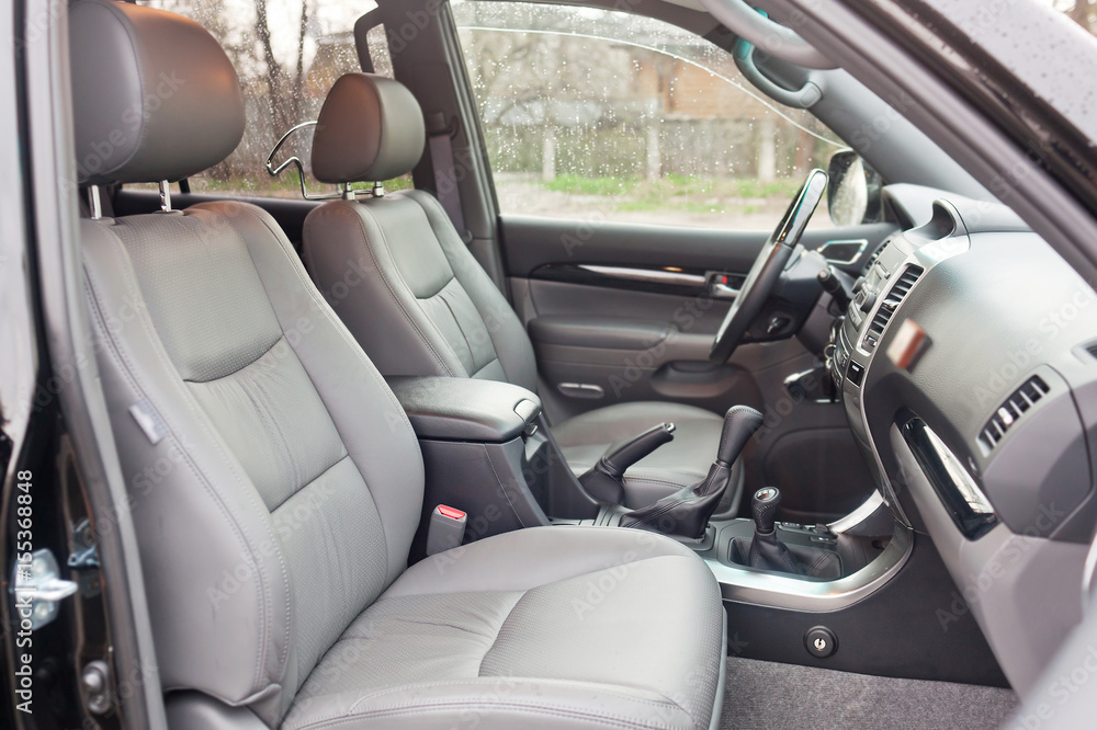 New luxury SUV beige leather interior Stock Photo | Adobe Stock