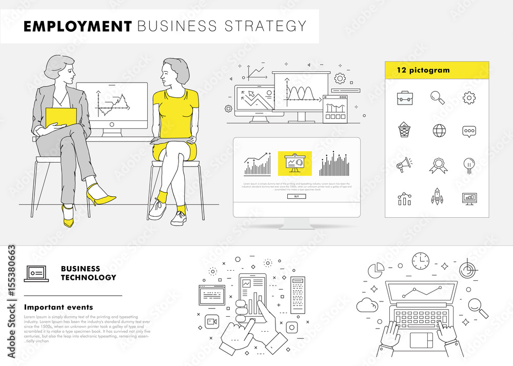 Business employment big Modern set layouts. Thin icons of manage. Team ...