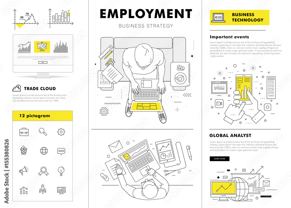 Business employment big Modern set layouts. Thin icons of manage. Team ...