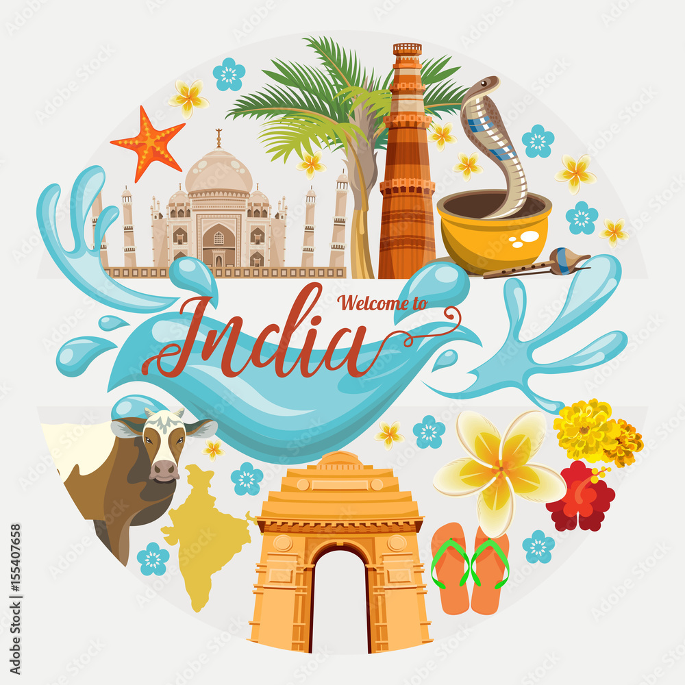 India. Goa. Vector illustration. Indian colorful template. Tropical ...