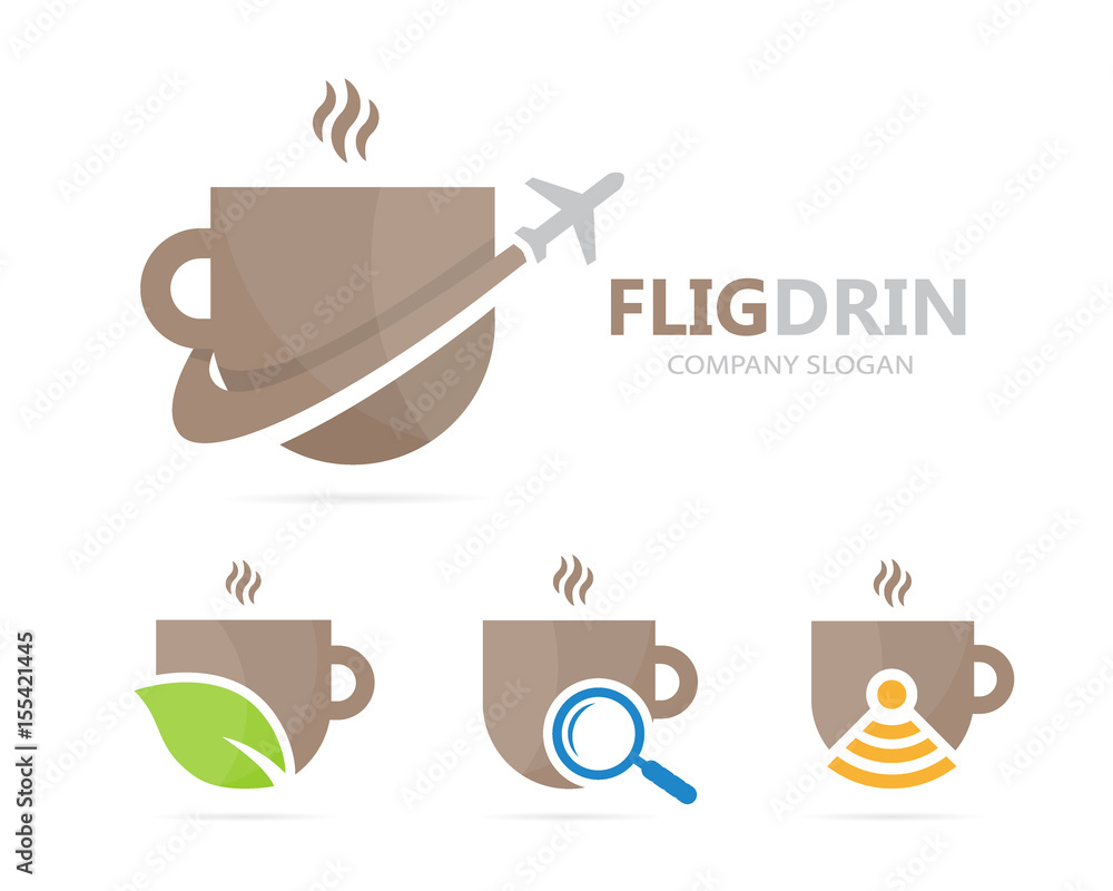 Vector of coffee and airplane logo combination. Drink and travel symbol ...